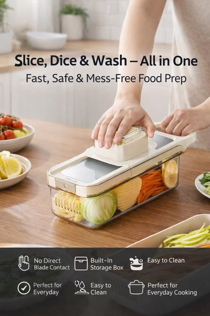 5-IN-1 VEGETABLE CHOPPER Mandoline Slicer Dicer Cutter with Container ...