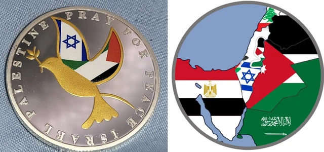 ISRAEL PALESTINE SILVER Gold Coin Dove Jews Arab Muslims Stop Attacks ...