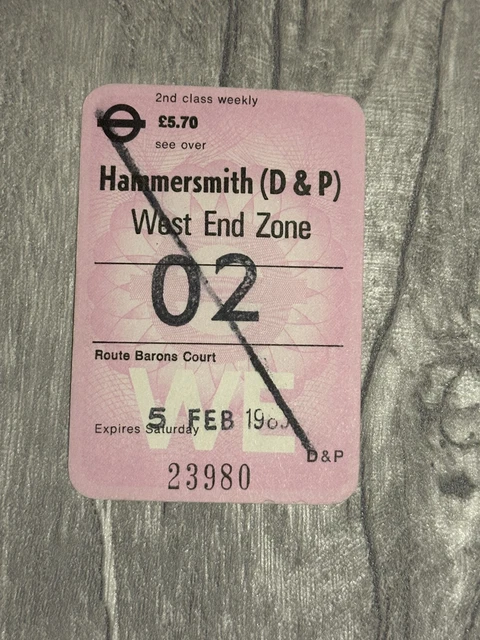 UNDERGROUND TRAIN TICKET Hammersmith West End Zone London Transport ...