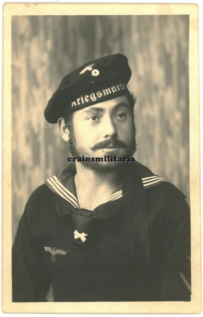 ORIG. FOTO AK Portrait U-Boot U-504 Matrose mit Bart in Frankreich ...