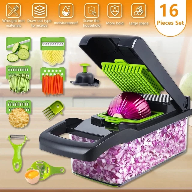 16-IN-1 FRUIT VEGETABLE Slicer Cutter Food Onion Veggie Dicer Chopper ...