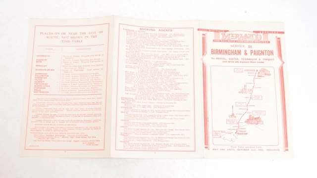 BUS COACH TIMETABLE Handbill Midland Red R Birmingham Paignton 1932 £10 ...