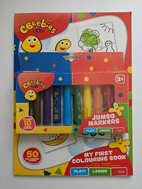 CBEEBIES MY FIRST Colouring Book & Cbeebies Box 10 Jumbo Marker Pens ...