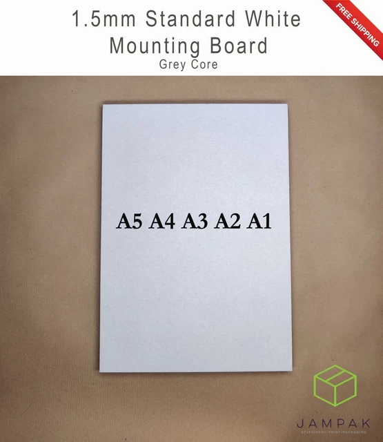 STANDARD WHITE 1.5MM Mount Board Backing Board A5 A4 A3 A2 A1 GREY CORE ...