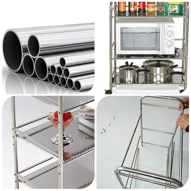 3-TIER STAINLESS STEEL KITCHEN Trolley Cart Microwave Oven Rack Utility ...
