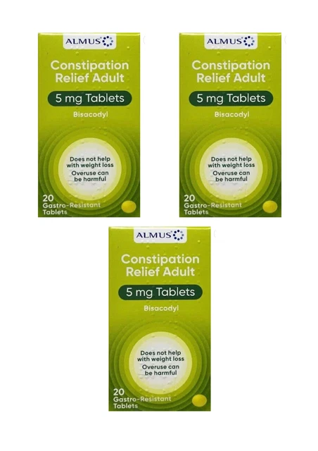 ALMUS BISACODYL CONSTIPATION Relief Tablets - 3 Pack (3 x 20) - 60 Tabs ...