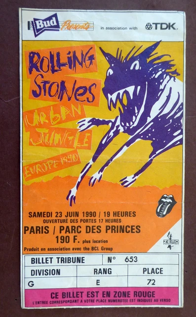 ROLLING STONES TICKET Original Concert Urban Jungle Parc Des Princes ...