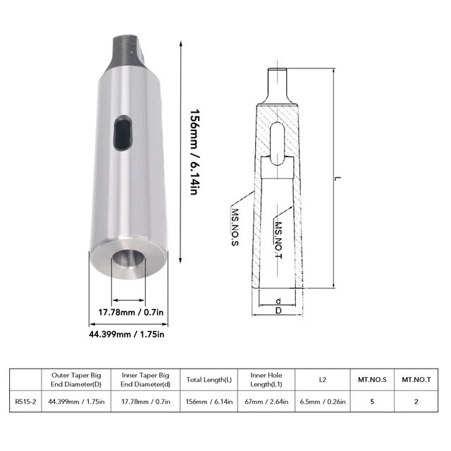 MT2 TO MT5 Morse Taper Drill Sleeve High Hardness Reducing Spindle ...