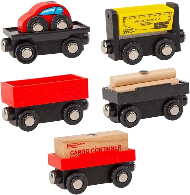 ORBRIUM 5 CARGO Train Car Set for Wooden Railway Fits Thomas The Tank ...