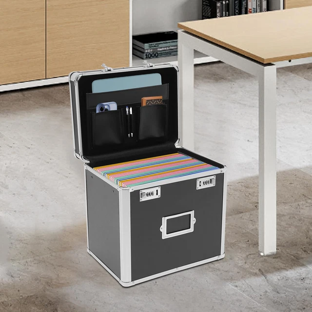PORTABLE FILE CABINET Lock Storage Organizer Home Office Metal Box with ...