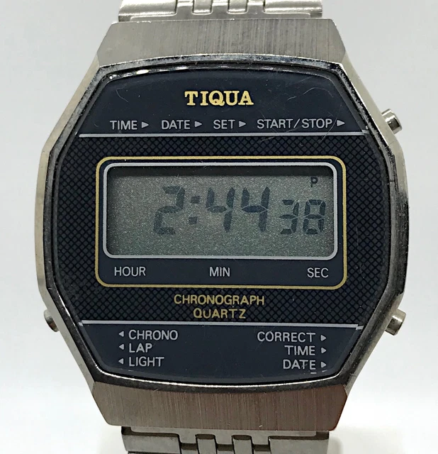 TIQUA VINTAGE DIGITAL watch display LCD FUNCIONANDO chronograph quartz ...