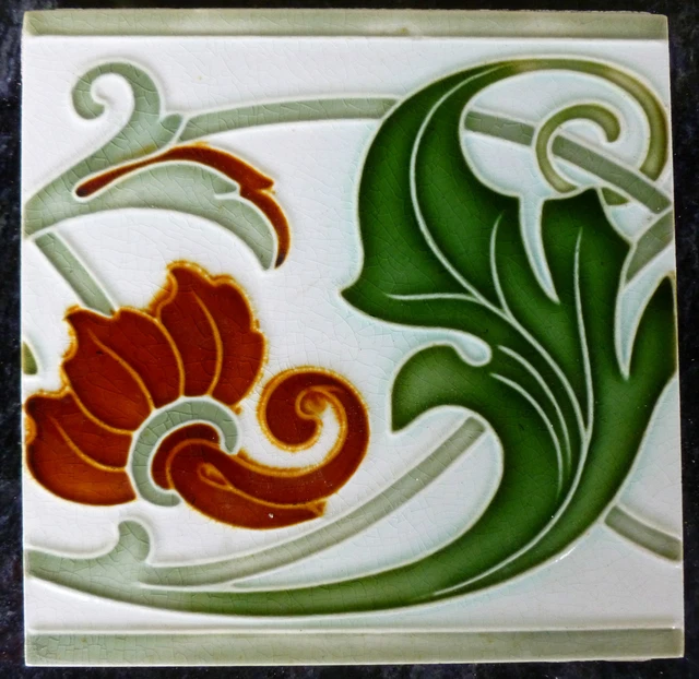 JUGENDSTIL FLIESE ART nouveau tile V&B Mettlach Tegel Blüte rar stilisiert schön EUR 69,99 ...