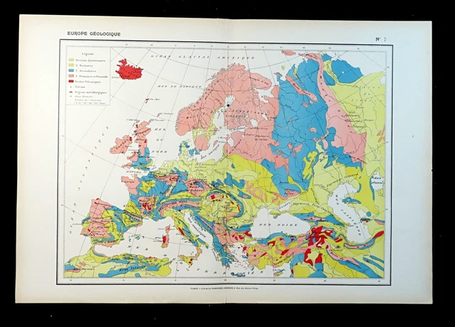 GEOLOGICAL MAP OF Europe European Geology Geography Chart FRENCH ...