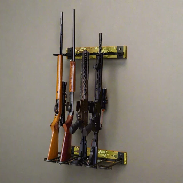 RIFLE SHOTGUN GUN Rack Wall Mount Rustic Wood Steel Home Garage Office ...