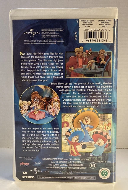 THE CHIPMUNK ADVENTURE ~ Vhs, 1987 ~ Alvin & The Chipmunks ~ Clamshell ...