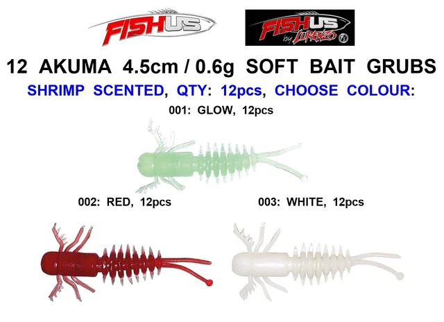 12 FISHUS 4.5CM AKUMA SHRIMP SCENTED SOFT BAIT GRUB LURES LRF DROP SHOT ...