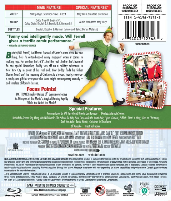 ELF (BLU-RAY) WILL Ferrell James Caan Zooey Deschanel Edward Asner (US ...