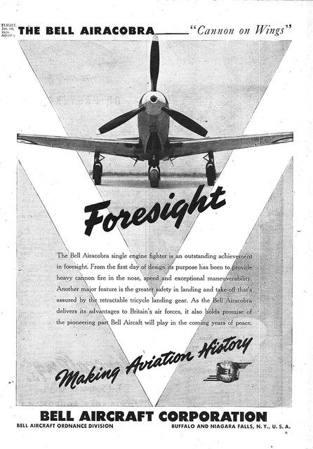 1942 ADVERT BELL 'AIRCOBRA' Shell-Firing Fighter Aircraft WW2 Print Ad ...