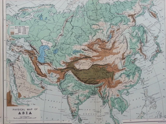 ANTIQUE MAP DATED 1901 Physical Map Of Asia Map Of The World Atlas ...