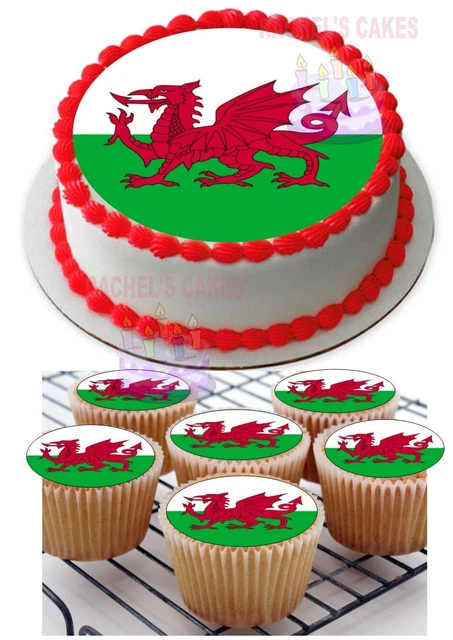 WELSH DRAGON FLAG Edible Icing Birthday Cake Topper & 8 Cymru Wales ...