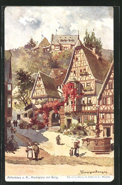 KÜNSTLER-AK THEODOR GUGGENBERGER: Miltenberg a. M., Marktplatz mit Burg EUR 3,00 - PicClick DE