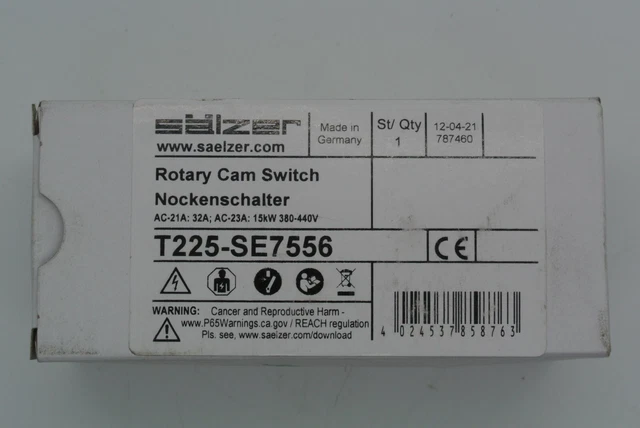 NEW SALZER T225-SE7556 Rotary Cam Switch 2POS AC 21A:32A 15kW 380-440V ...