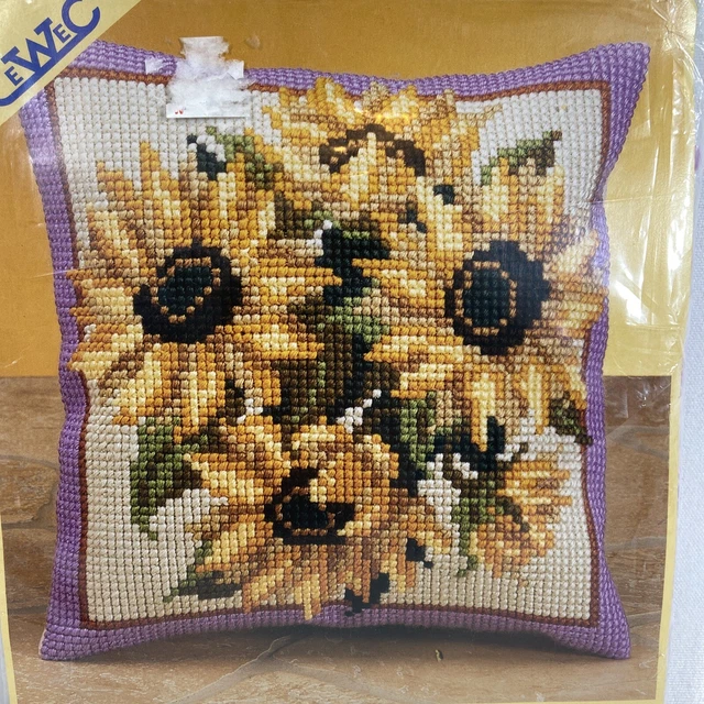 KIT BRODERIE POINT de croix coussin 38 x 38 cm tournesols CEWEC A91516 ...