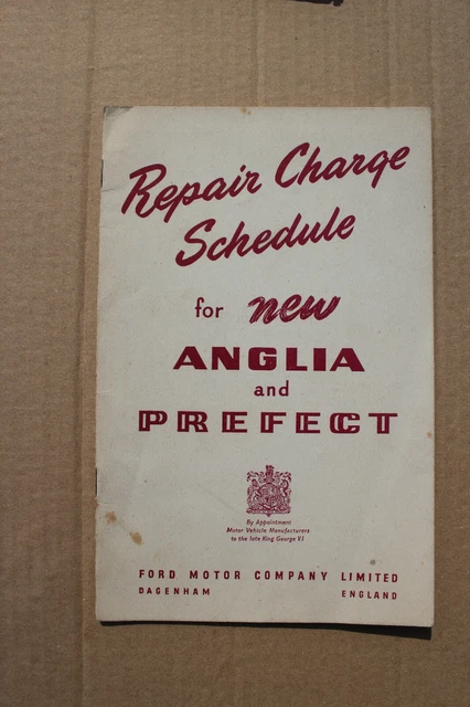 FORD ANGLIA PREFECT Repair Charge Schedule Manual 1955 RARE ORG ...