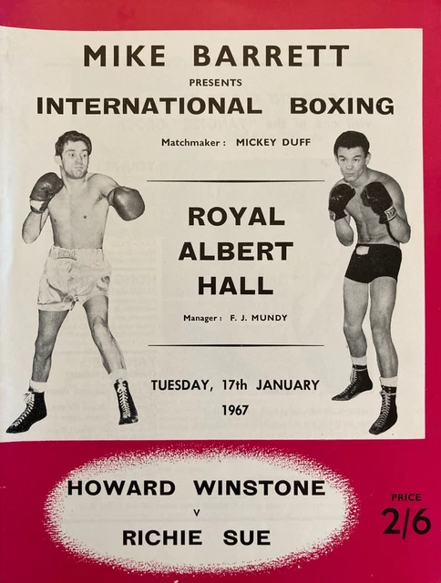 BOXING PROGRAMME - Howard Winstone v Richie Sue at Royal Albert Hall ...