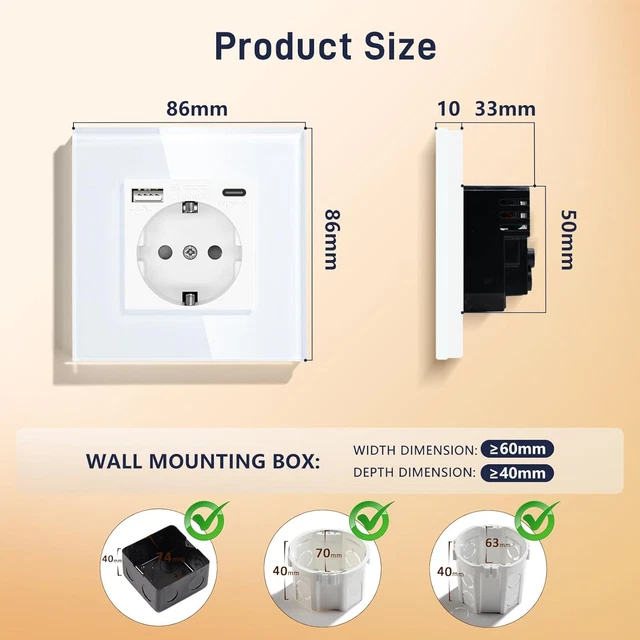 BSEED UNTERPUTZ STECKDOSE USB Type C Weiß 250V 16 EUR 29,99 - PicClick DE