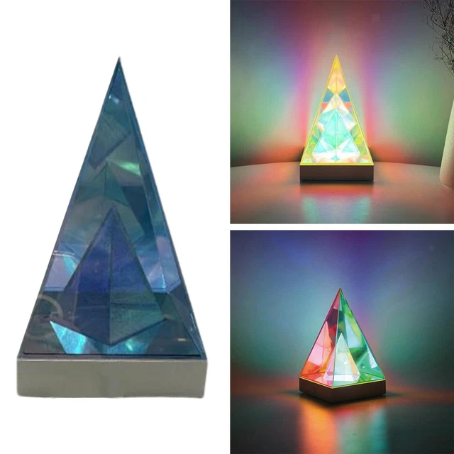 PYRAMID ACRYLIC LAMP 3D Light Bedside Table Lamp LED Desk Light for Bedroom £16.48 - PicClick UK