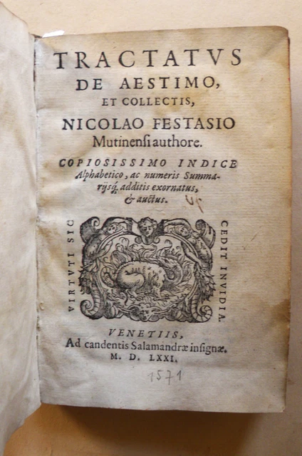 FESTASIO NICOLAO: TRACTATUS de Aestimo, et Collectis. Venedig 1571 EUR ...