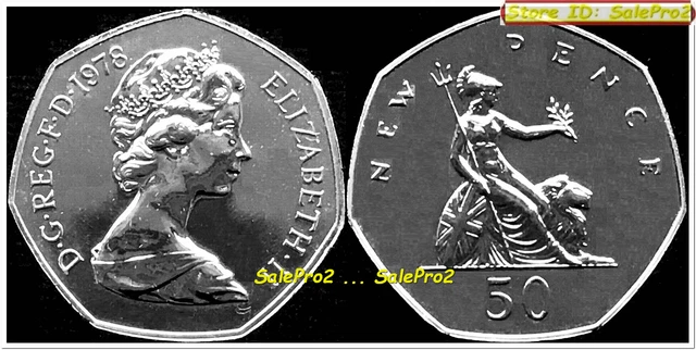 GREAT BRITAIN 1978 Queen Elizabeth Ii British Rare Uk 50 New Pence Coin ...