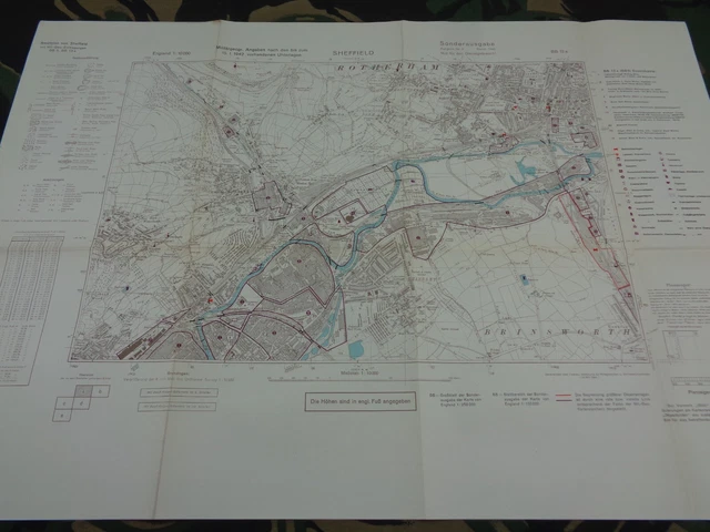 WW2 GERMAN ARMY TARGET MAP of "SHEFFIELD" (VITAL STEEL INDUSTRY, RAIL ...