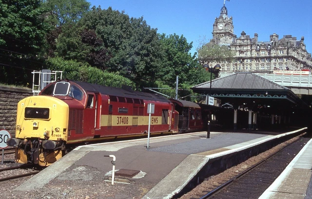 COLOUR SLIDE, CLASS 37, 37408, EWS livery, Edinburgh Waverley £1.25 ...