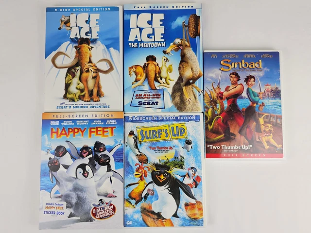 LOT OF 5 DVDs Happy Feet, Surf's Up, Ice Age, Ice Age The Meltdown ...