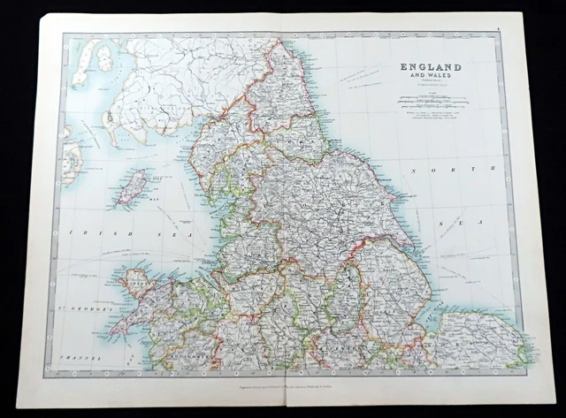 ANTIQUE MAP OF England The Midlands Yorkshire Wales Durham AK Johnston ...