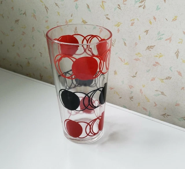 VINTAGE MID CENTURY Black and Red Dot Geometric Glass Cup Tumbler $20. ...