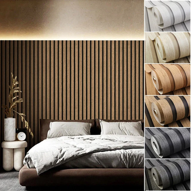 MODERN WOODEN SLAT Panelling Wallpaper.3D Wood Panel Faux Effect Wall ...