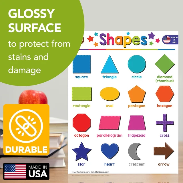 SHAPES EDUCATIONAL POSTER Learning Chart Classroom Home, 8.5 x 11, 5 ...