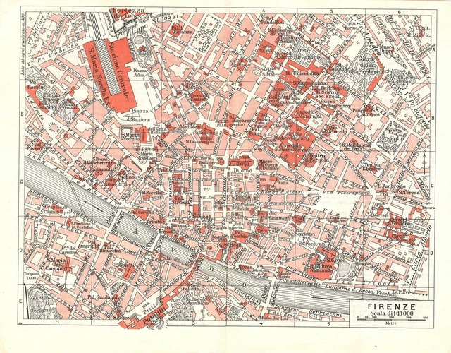CARTA GEOGRAFICA ANTICA FIRENZE pianta della città TCI 1939 Antique map ...