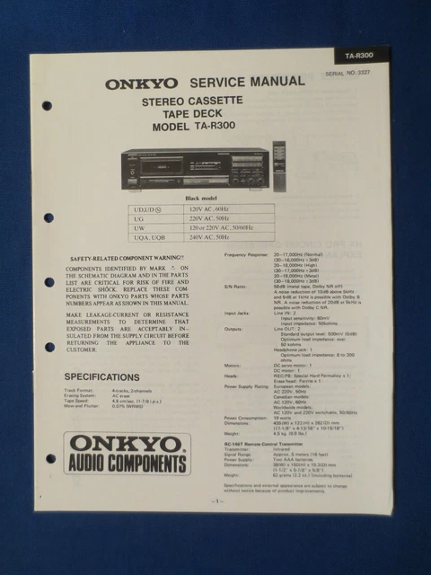 ONKYO TA-R300 CASSETTE Service Manual Original Factory Issue The Real ...