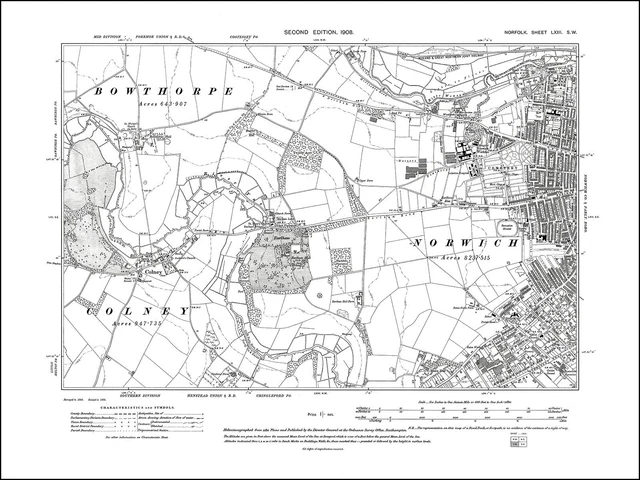 OLD MAP OF Norwich, Colney, Norfolk in 1908: 63SW repro £18.99 ...