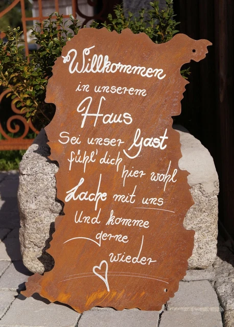 EDELROST TAFEL RISSE mit Spruch "Willkommen in unserem Haus" 52 x 32 cm ...