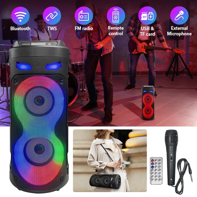 PORTABLE BLUETOOTH SPEAKER Dual Subwoofer Heavy Bass Sound System Party ...