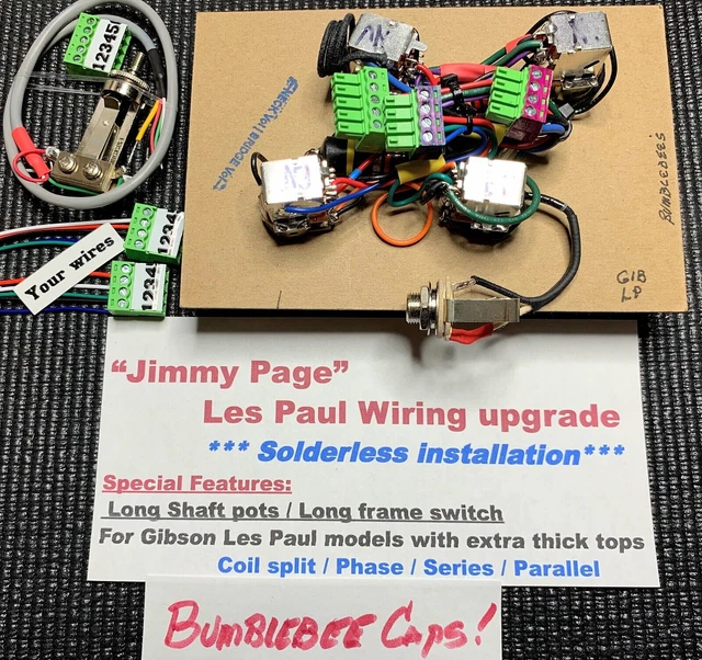 GIBSON LES PAUL Solderless Jimmy Page Wiring Harness + Bumblebee PIO ...