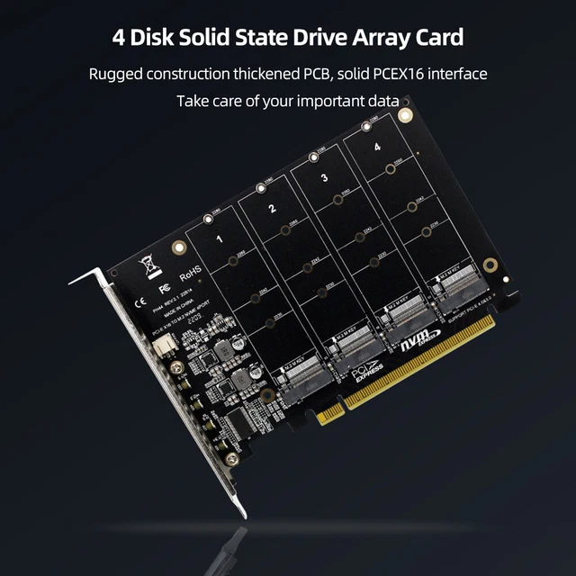 4 PORT M.2 NVME SSD To PCIE X16 Hard Drive Converter LED Indicator ...