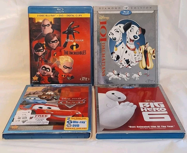 DISNEY MOVIE LOT 4 Blu-Ray DVDs Big Hero 6 Incredibles 101 Dalmations ...