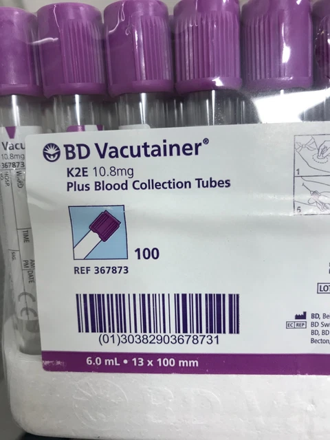 BD VACUTAINER K2E tube x100 (6ml) with Lavender Hemogard Closure REF ...