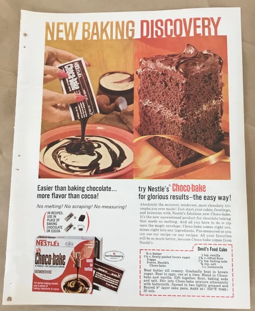 NESTLE’S CHOCO-BAKE PRINT ad 1963 orig vintage 1960s retro art food ...
